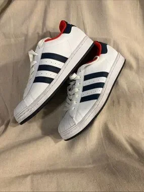 adidas | Shoes | Adidas White Sneakers With Navy Stripes And Red Lining ...